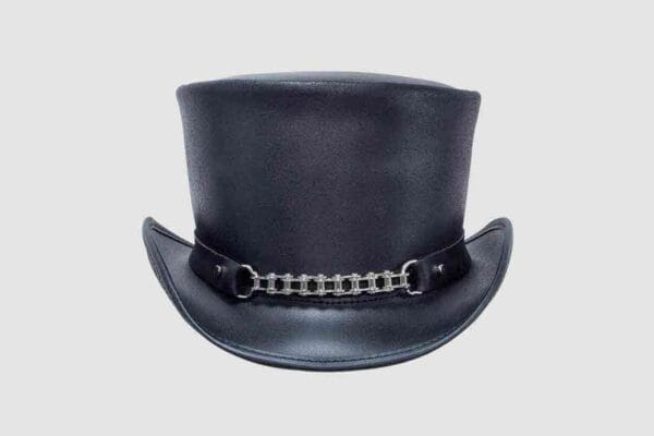 El Dorado Black Leather Top Hat Roller Chain Band, TH106