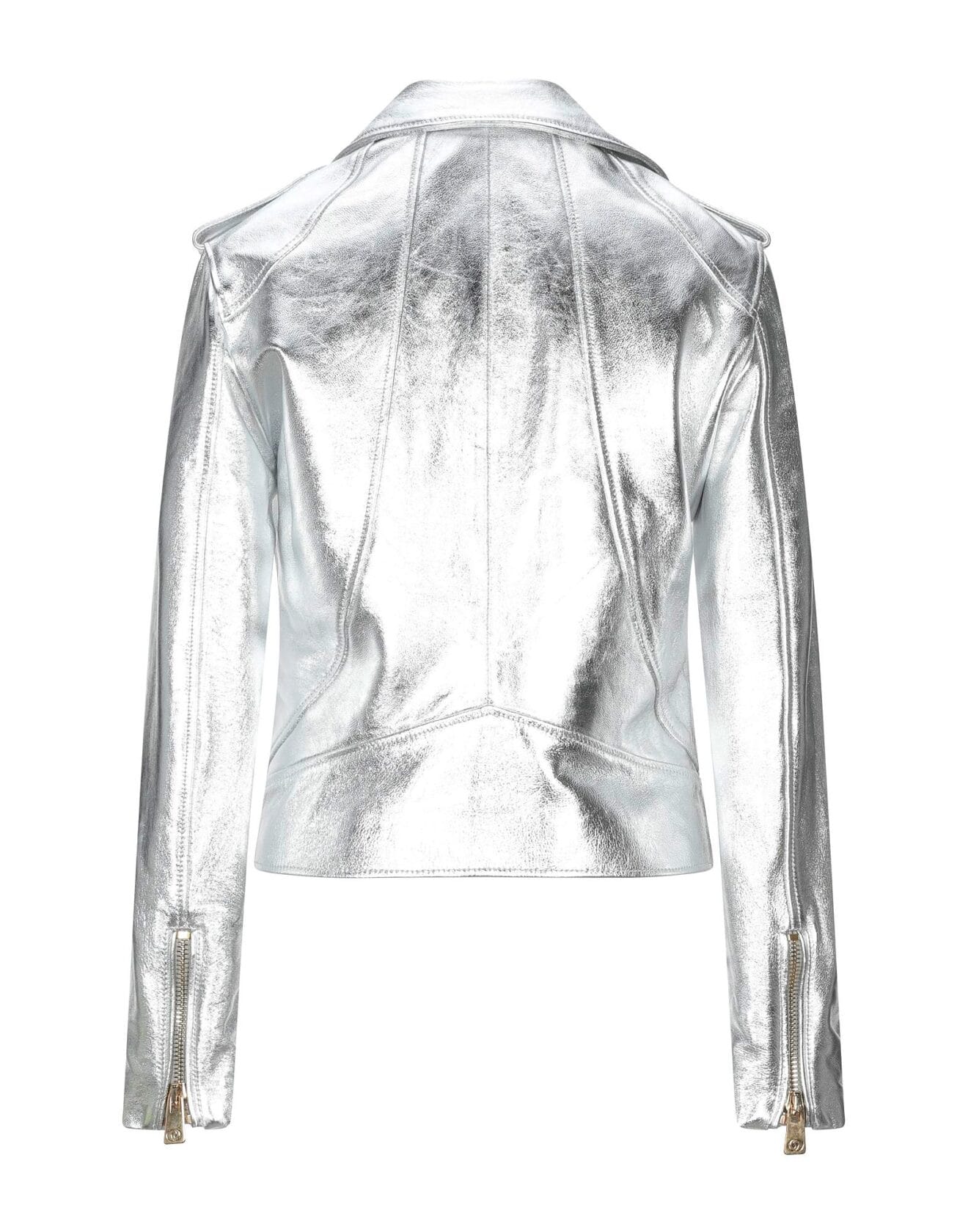 Women Metallic Silver Leather Jacket | WMJ5