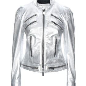 Women Metallic Silver Leather Jacket | WMJ5